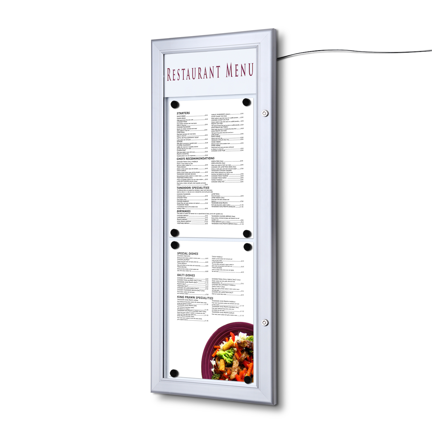 LED illuminated 12x31 - 2 page Menu Box - Magnetic - Lockable - outdoor