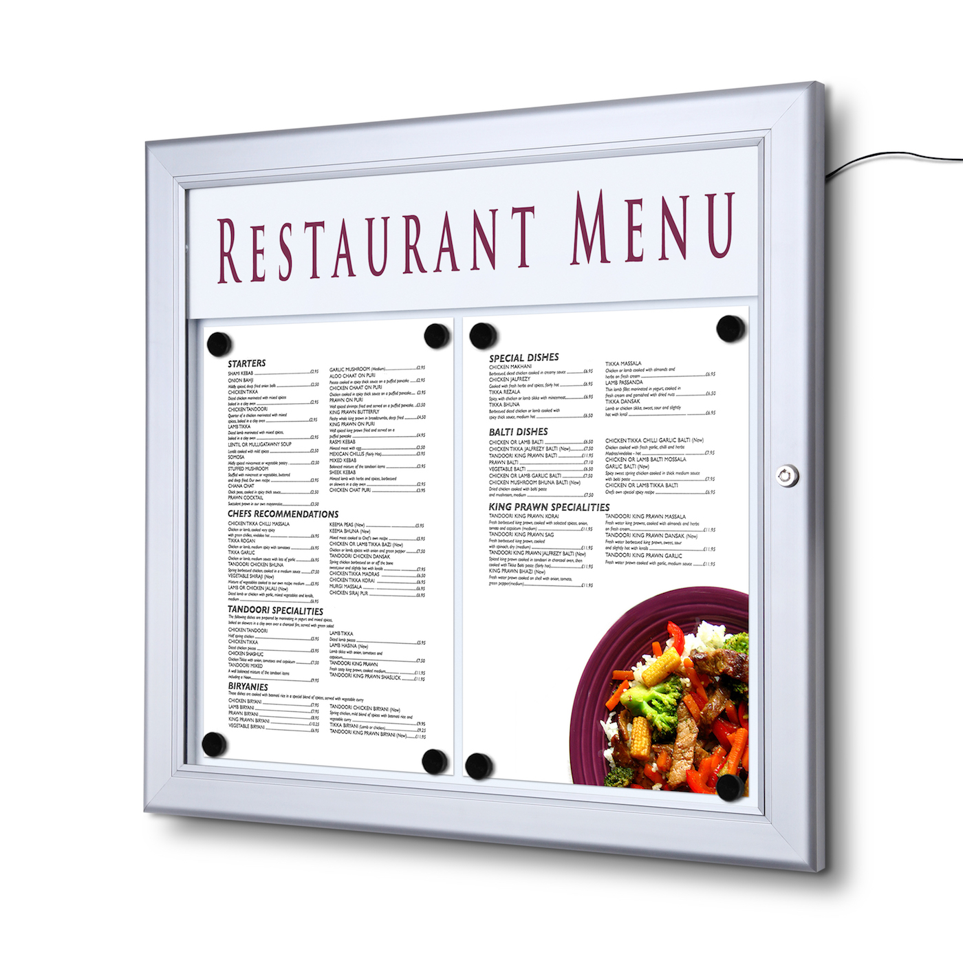 LED illuminated 20x19 - 2 page Menu Box - Magnetic - Lockable - outdoor